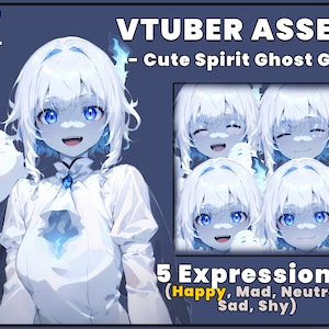 Pngtuber - Cute Ghost Girl | 5 Expressions | Premade | Mystical ...