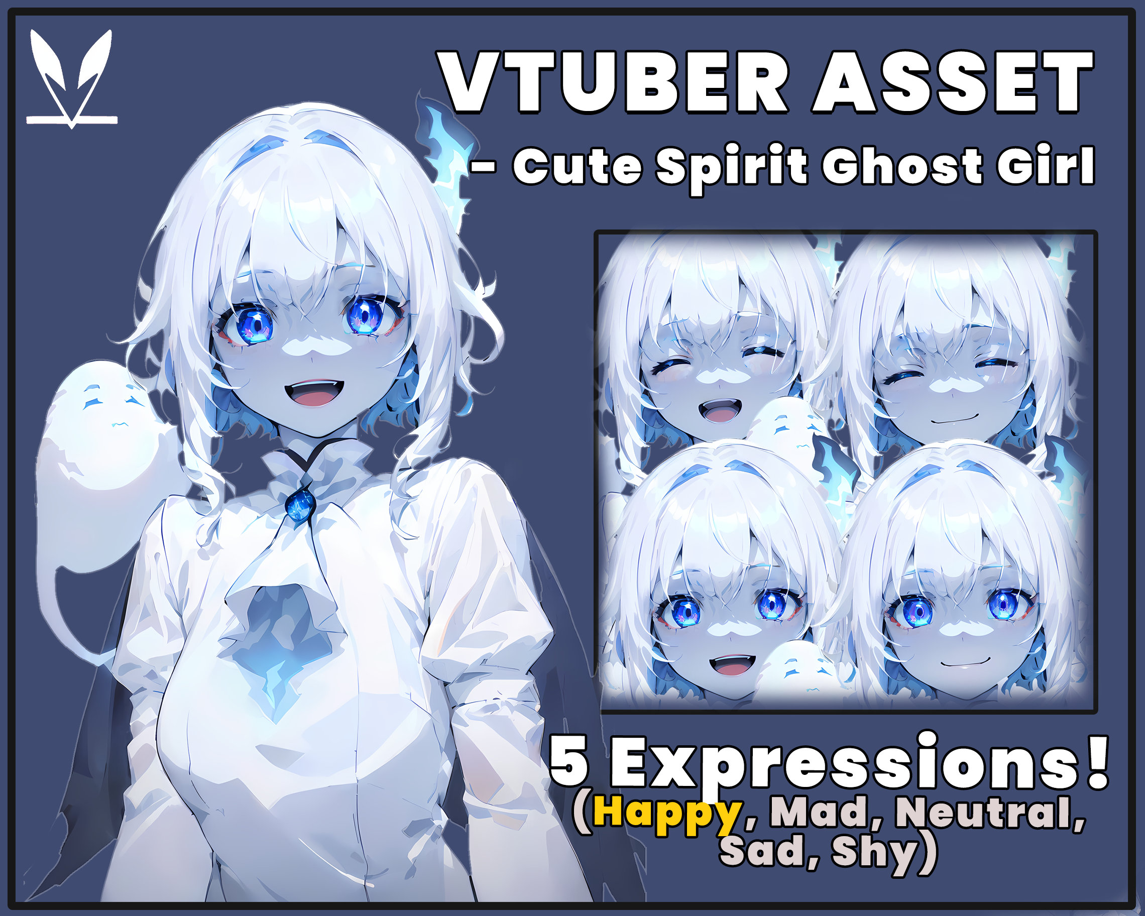 Pngtuber - Cute Ghost Girl | 5 Expressions | Premade | Mystical ...