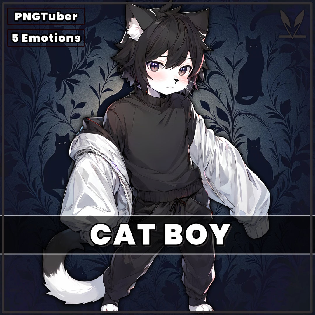 PNGTuber Furry Cat Boy Modo prefabricado 2D con 5 emociones para ...