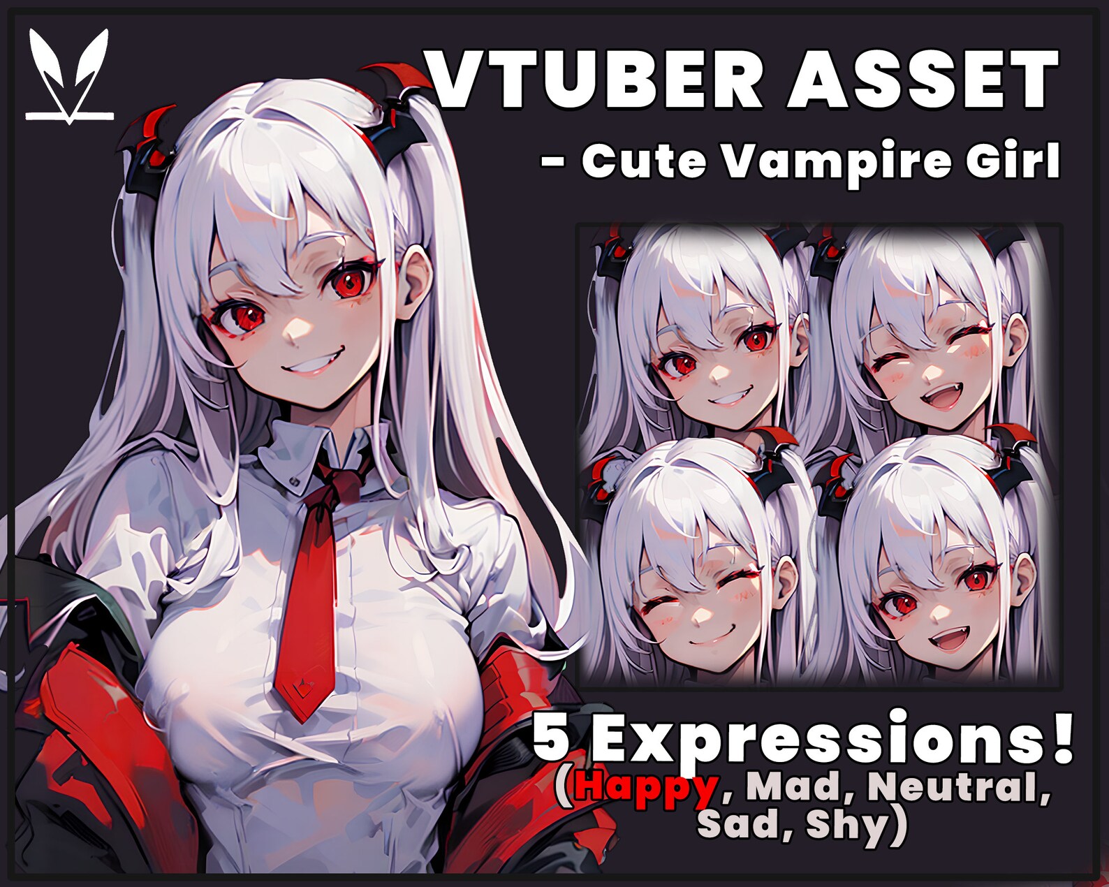 Pngtuber - Cute Vampire Girl | 5 Expressions | Premade Pngtuber Girl ...