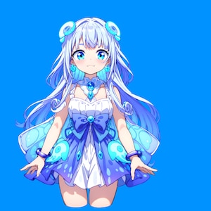 Vtuber - Jellyfish Girl for Vtube Studio as a Cute Blue and White Half ...