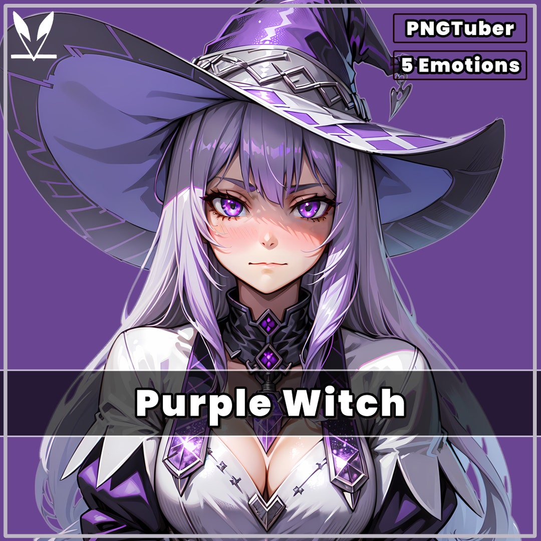 Pngtuber Purple Witch 2D Premade Model With 5 Emotions for - Etsy UK