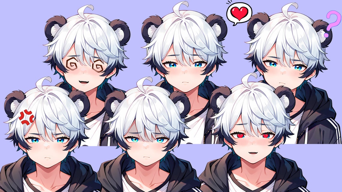 Vtuber - Panda Boy for Vtube Studio as a Cool Black, White Half Body ...