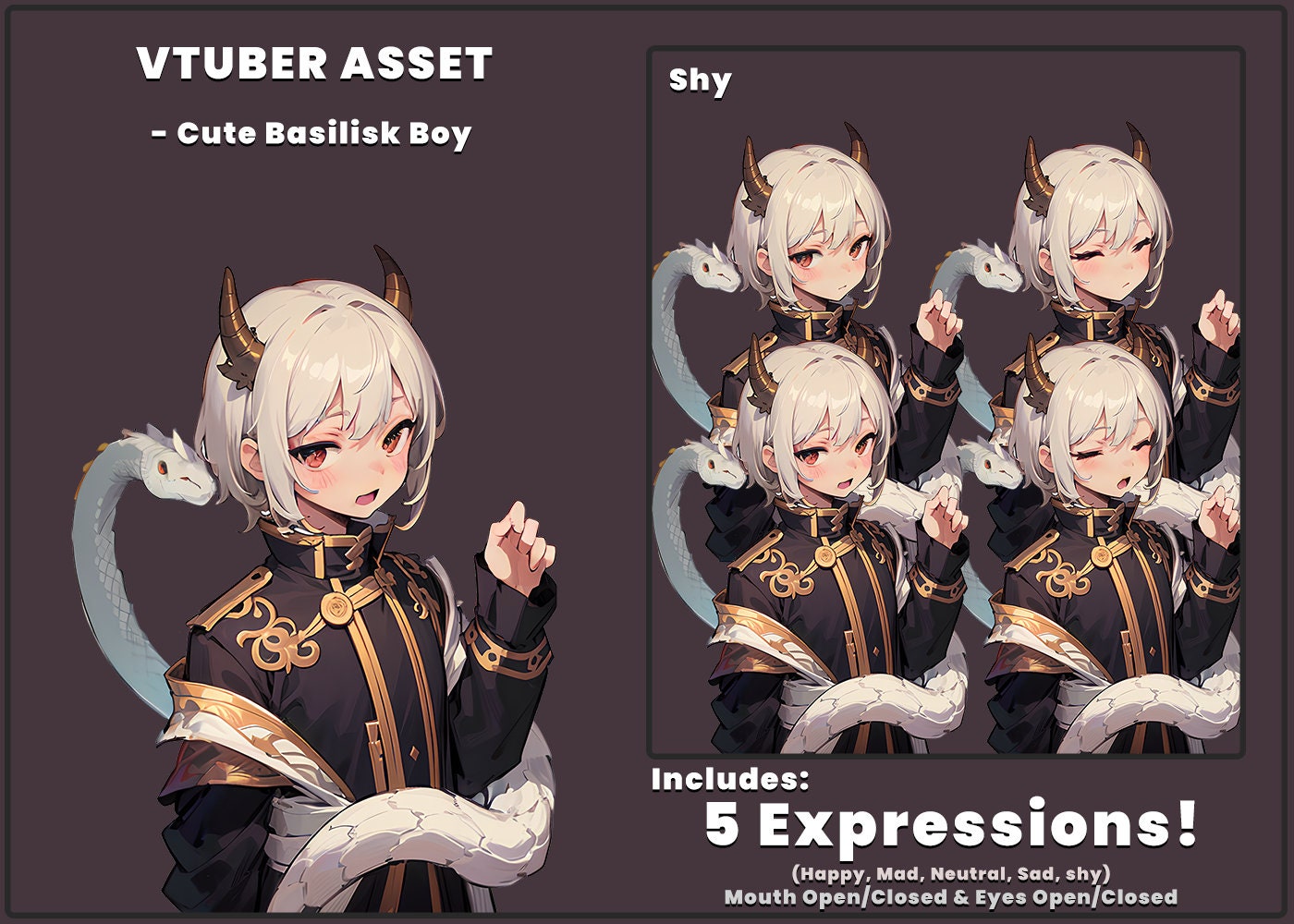 Pngtuber - Cute Basilisk Boy | 5 Expressions | Basilisk Premade Pngtuber Male Png Model Asset ...