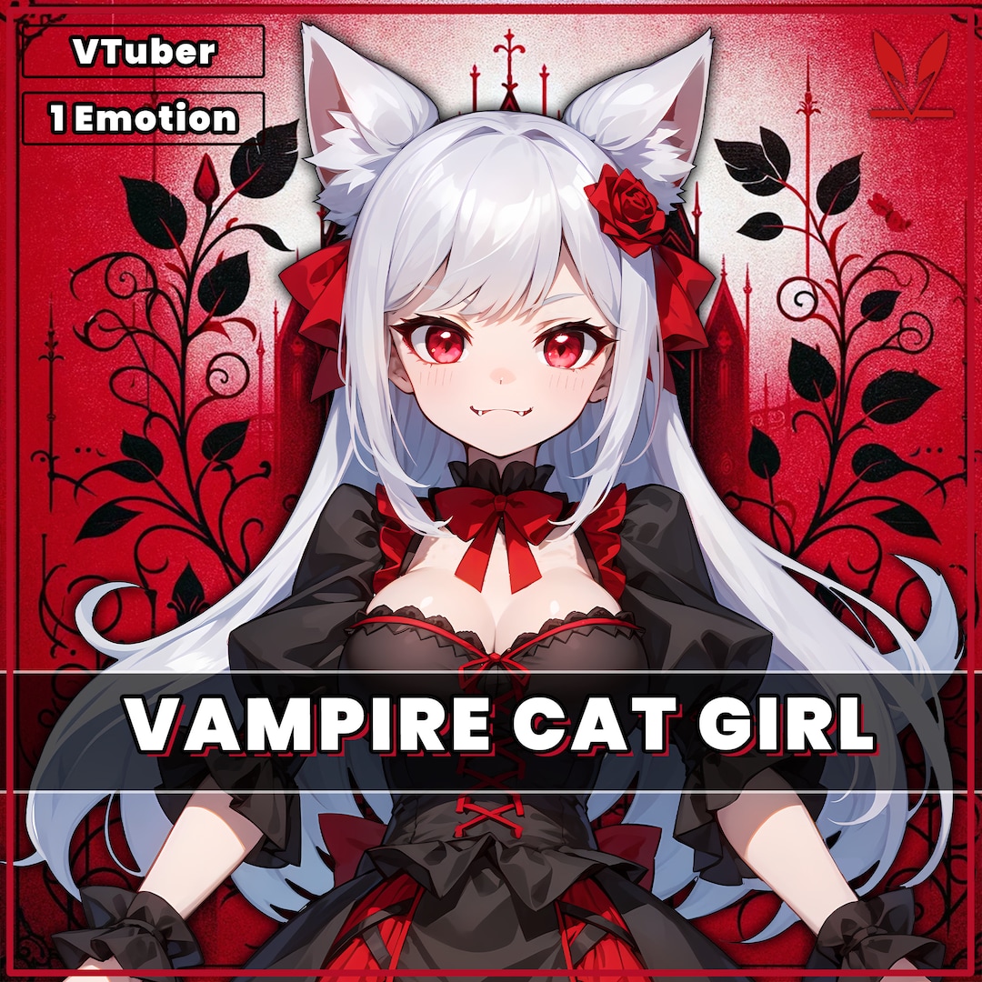 Live2d Premade Vtuber Model for Commercial Vampire Cat Girl for Vtube Studio as a Cute Red ...