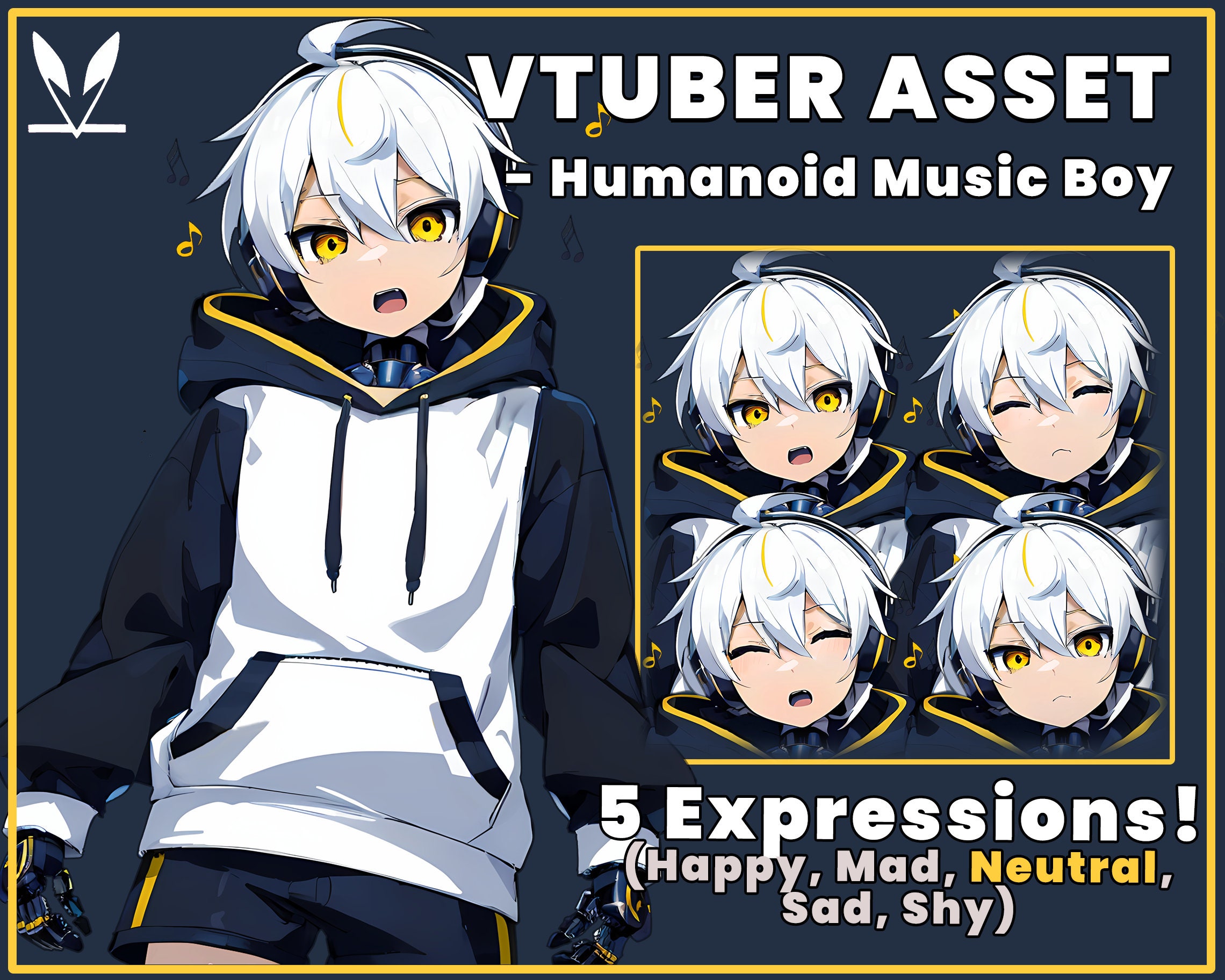 Pngtuber - Humanoid Music Boy | 5 Expressions | Male | Premade | Robot ...