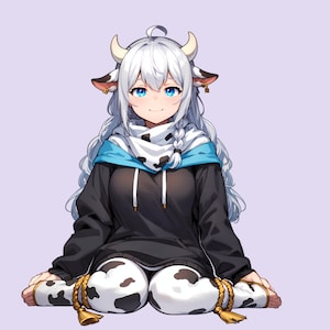 Vtuber - Cow Girl for Vtube Studio as a Cute White, Blue Full Body ...