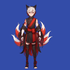 Male Premade Vtuber Model - Crimson Kitsune Boy for Vtube Studio as a ...