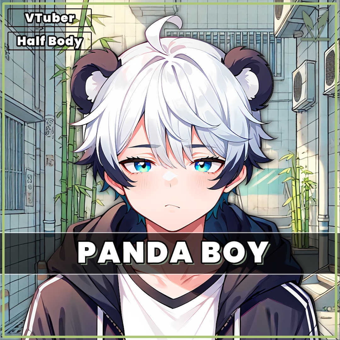 Vtuber - Panda Boy for Vtube Studio as a Cool Black, White Half Body Vtuber Animal Male Live2d ...