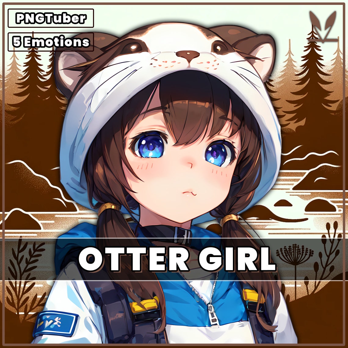 Pngtuber Otter Girl 2D Premade Model With 5 Emotions for Live Streaming ...