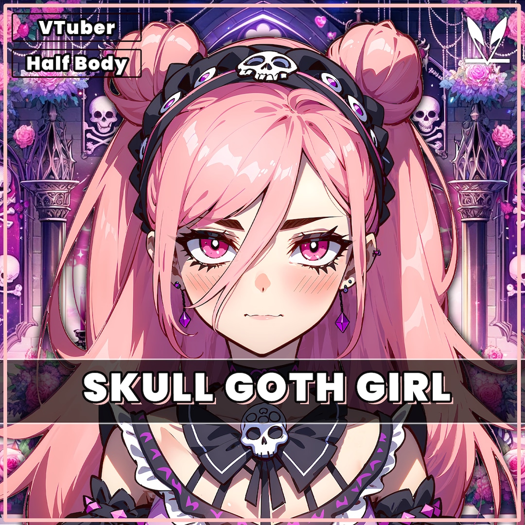 Vtuber - Skull Goth Girl for Vtube Studio as a Cute Pink, Black Half ...