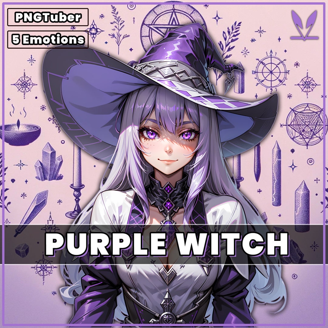 Pngtuber Purple Witch 2D Premade Model With 5 Emotions for Streaming ...