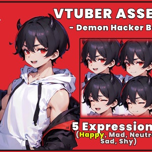 Pngtuber - Demon Hacker Boy | 5 Expressions | Premade | Male | Streamer ...