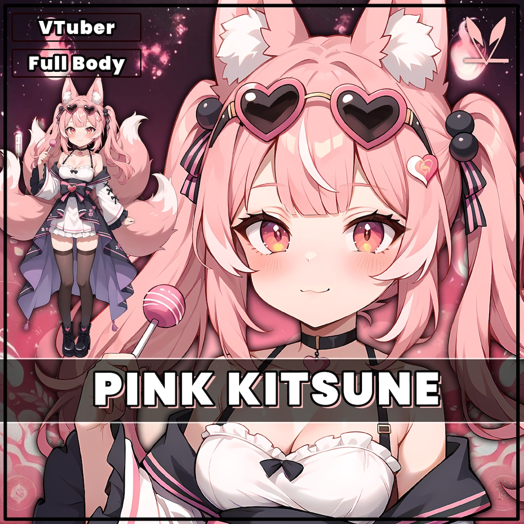 Vtuber Pink Kitsune Girl for Vtube Studio as a Cute Pink, Full Body Vtuber Cat Fox Girl Live2d ...