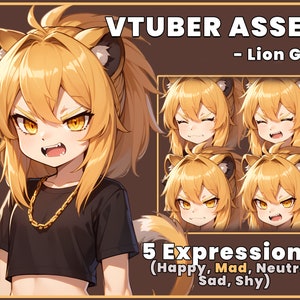 Pngtuber Lion Girl 2D Premade Model With 5 Emotions for Streaming ...