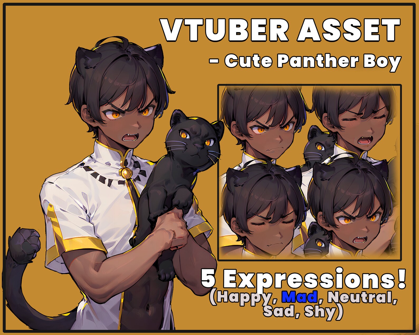 Pngtuber - Cute Panther Boy | 5 Expressions | Premade | Animal ...