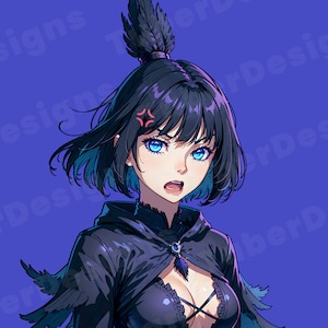 Pngtuber Raven Girl 2D Premade Model With 5 Emotions for Streaming ...