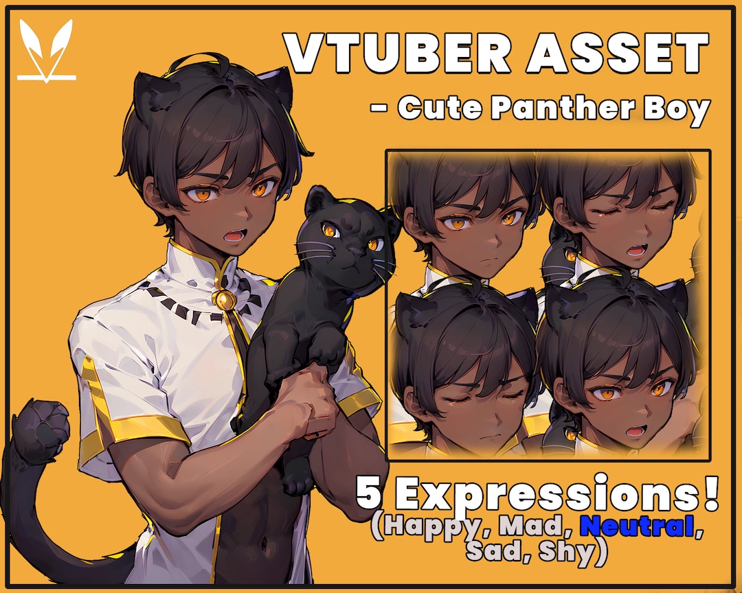 Pngtuber Cute Panther Boy 5 Expressions Premade Animal - Etsy