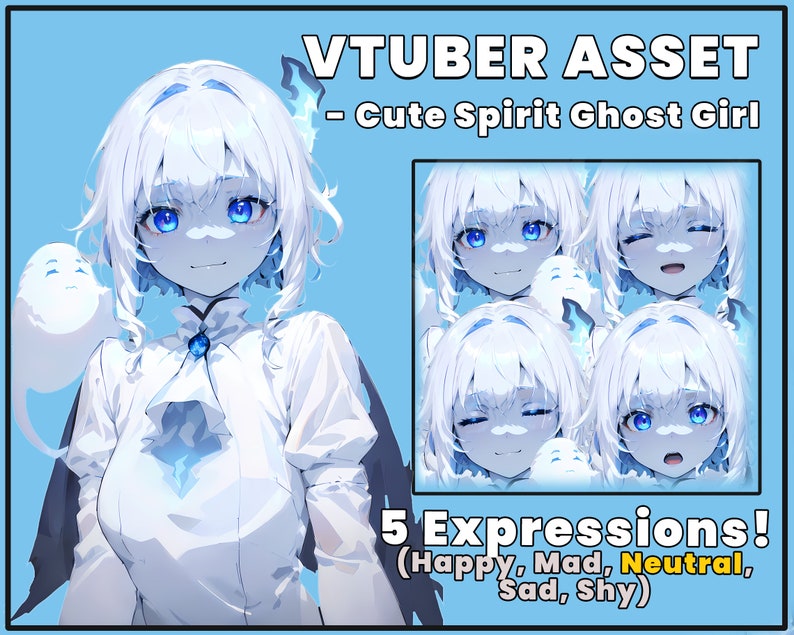 Pngtuber - Cute Ghost Girl | 5 Expressions | Premade | Mystical ...