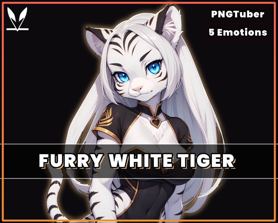 Pngtuber Furry White Tiger Girl With 5 Emotions Animal Premade - Etsy
