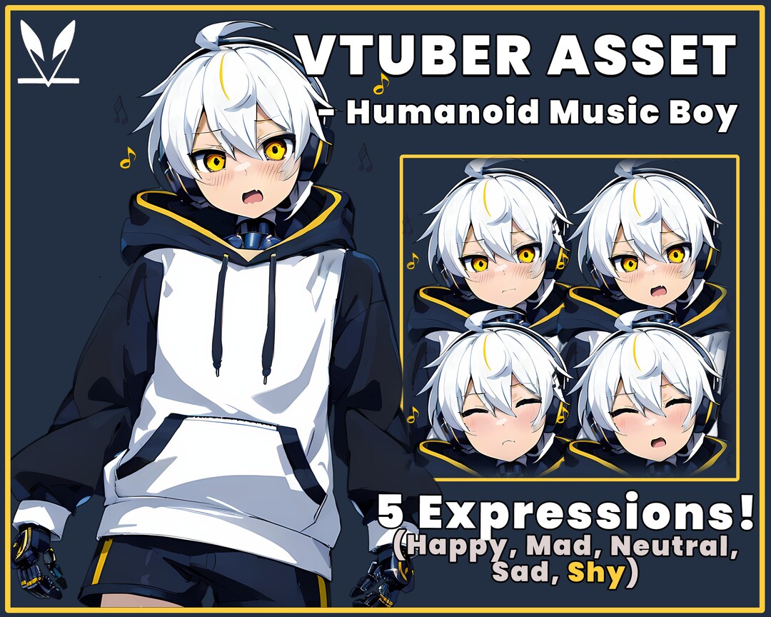 Pngtuber Humanoid Music Boy 5 Expressions Male Premade - Etsy UK