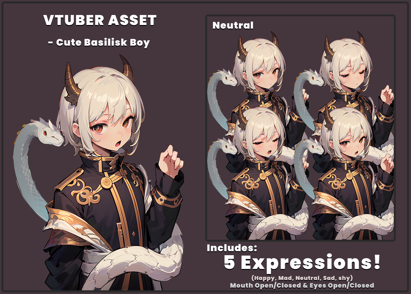 PNGTUBER Cute Basilisk Boy 5 Expressions Premade - Etsy Australia