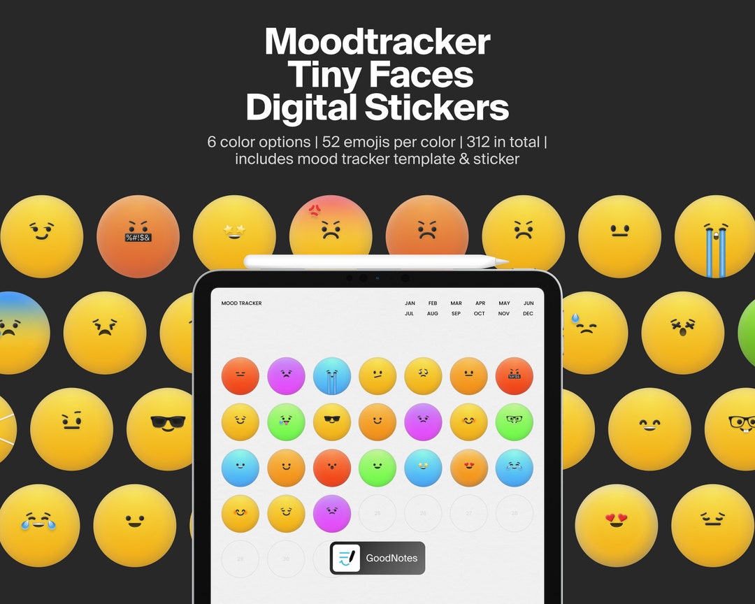 Emoji Faces Digital Stickers Pack | 52 Tiny Emojis in 6 Colors ...