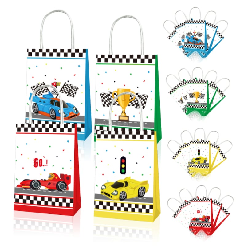 Racecar Party Favor Bags Set of 12 — Race Car Goody Bags — Checkered ...