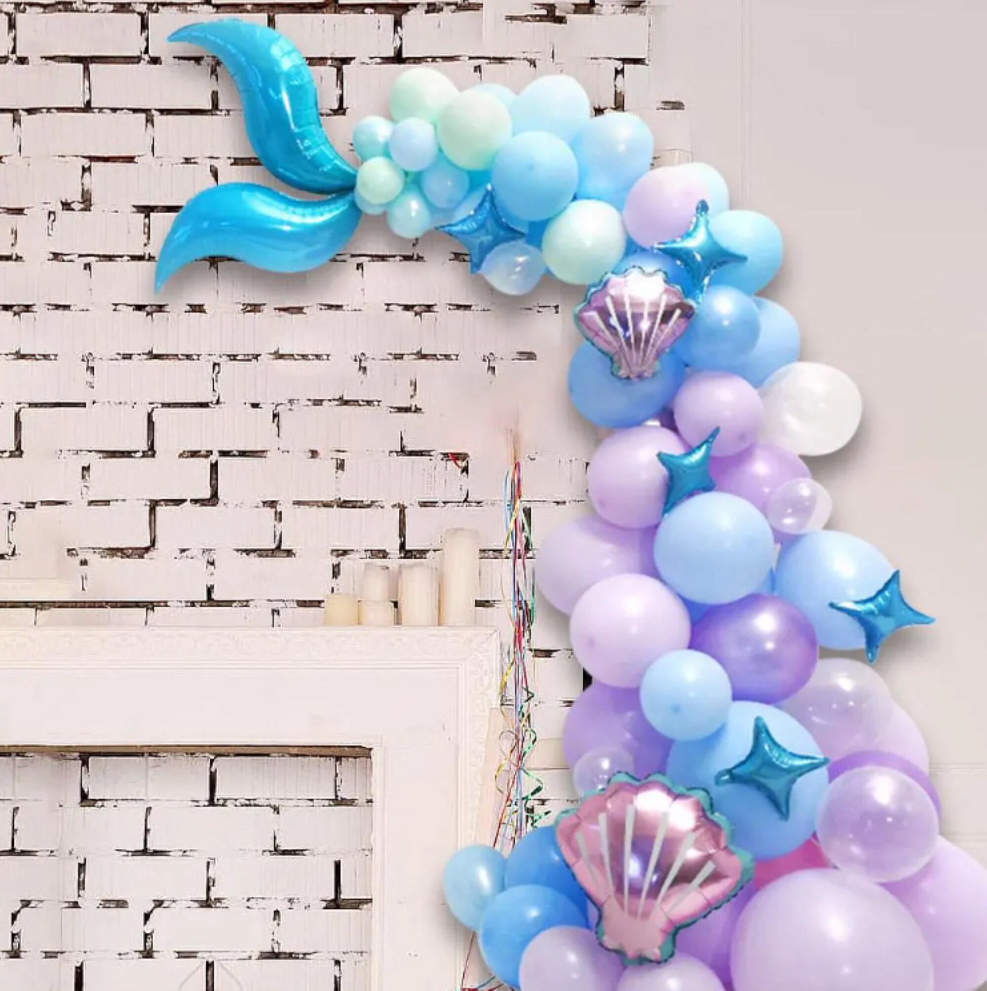Mermaid Tail Balloon Arch Kit 50 Pieces — Pink Blue Pearl Shell Star ...