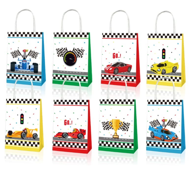 Racecar Party Favor Bags Set of 12 — Race Car Goody Bags — Checkered ...