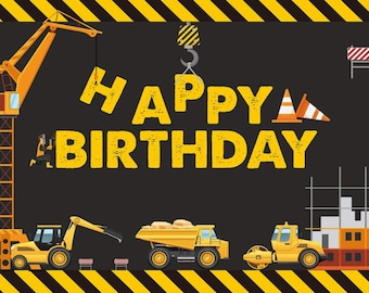Construction Happy Birthday Backdrop Construction Birthday Decorations ...