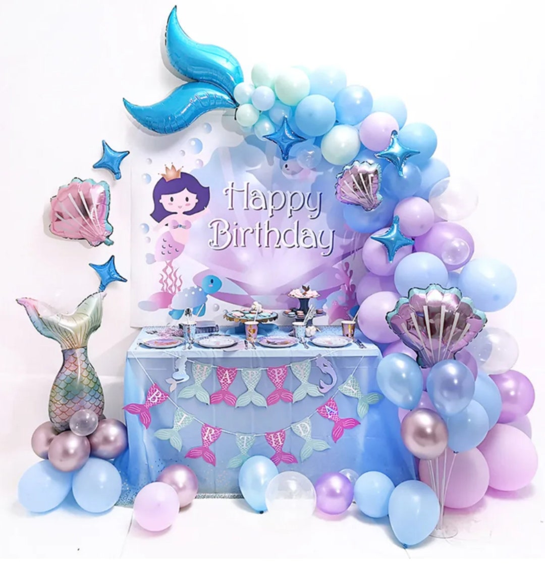 Mermaid Tail Balloon Arch Kit 50 Pieces — Pink Blue Pearl Shell Star ...