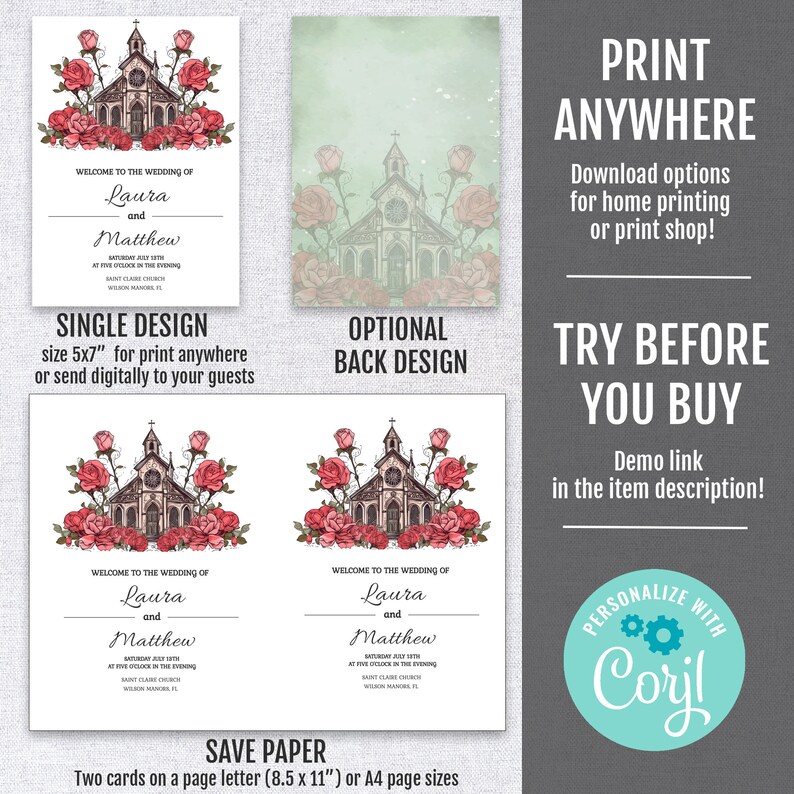 Editable Church Wedding Invitation Printable Chapel Invite - Etsy