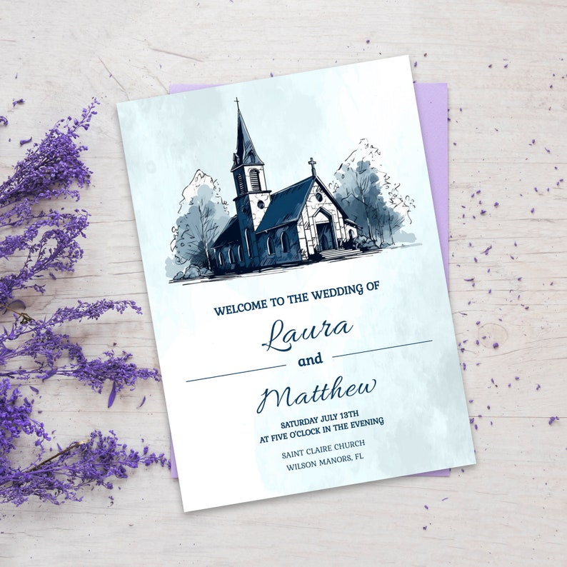 Editable Church Wedding Invitation Printable Chapel Invite Hand-drawn ...