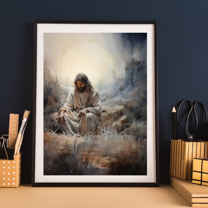 Jesus Praying Wall Art Bible Art Scripture Painting - Etsy
