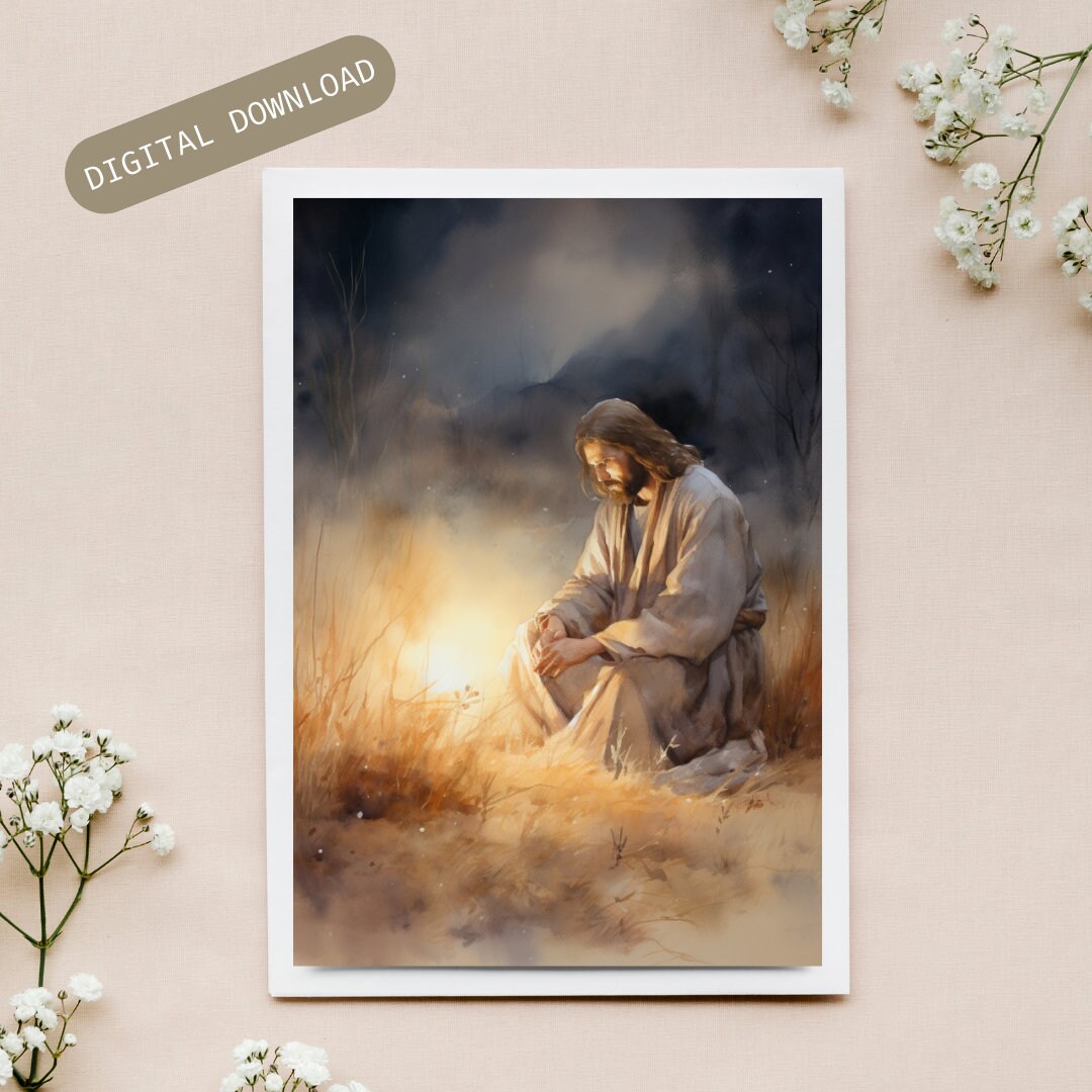 Jesus Devotion, Jesus Praying Wall Art, Bible Art, Scripture Painting ...