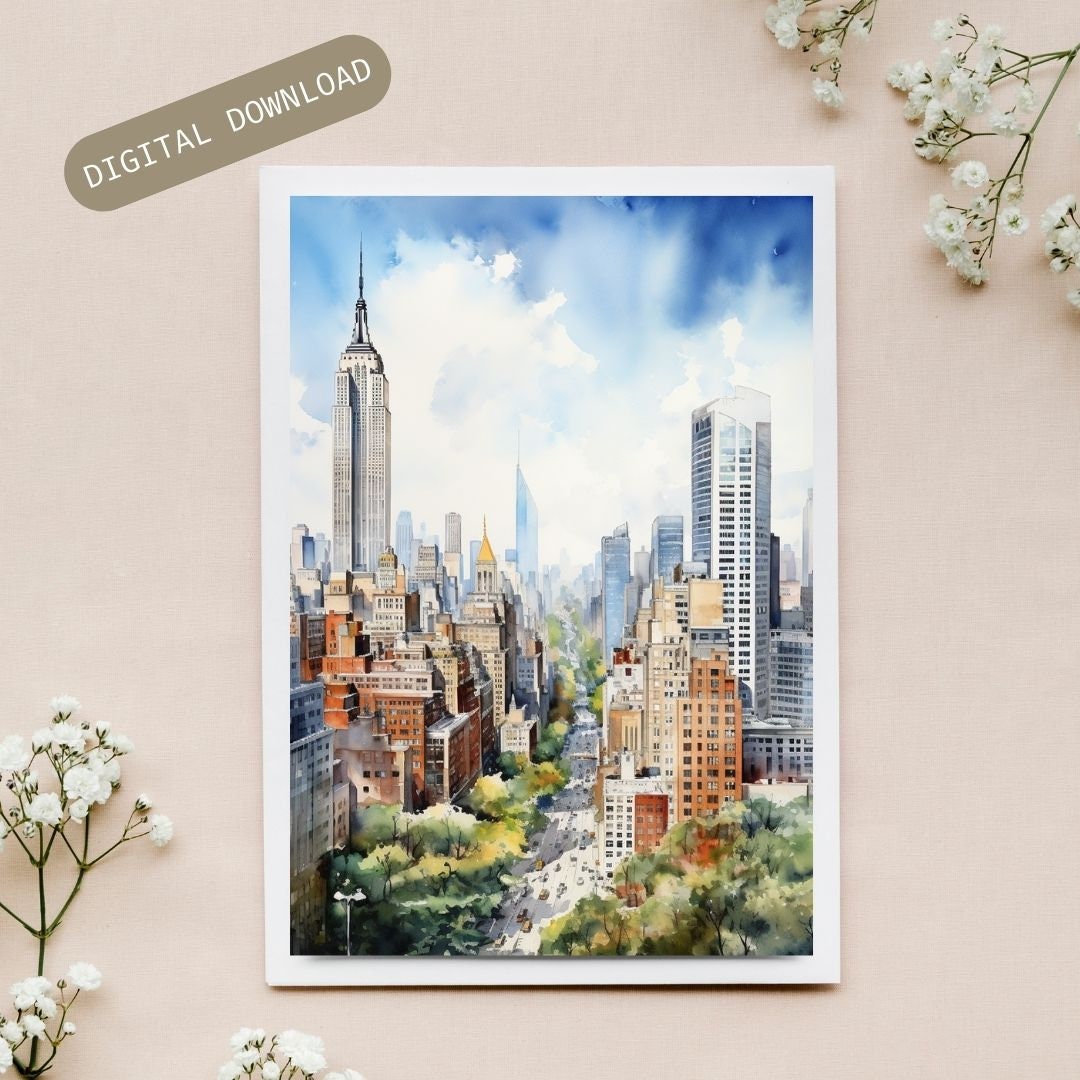 New York City Skyline Painting, Wall Art, Wall Art Digital Print ...