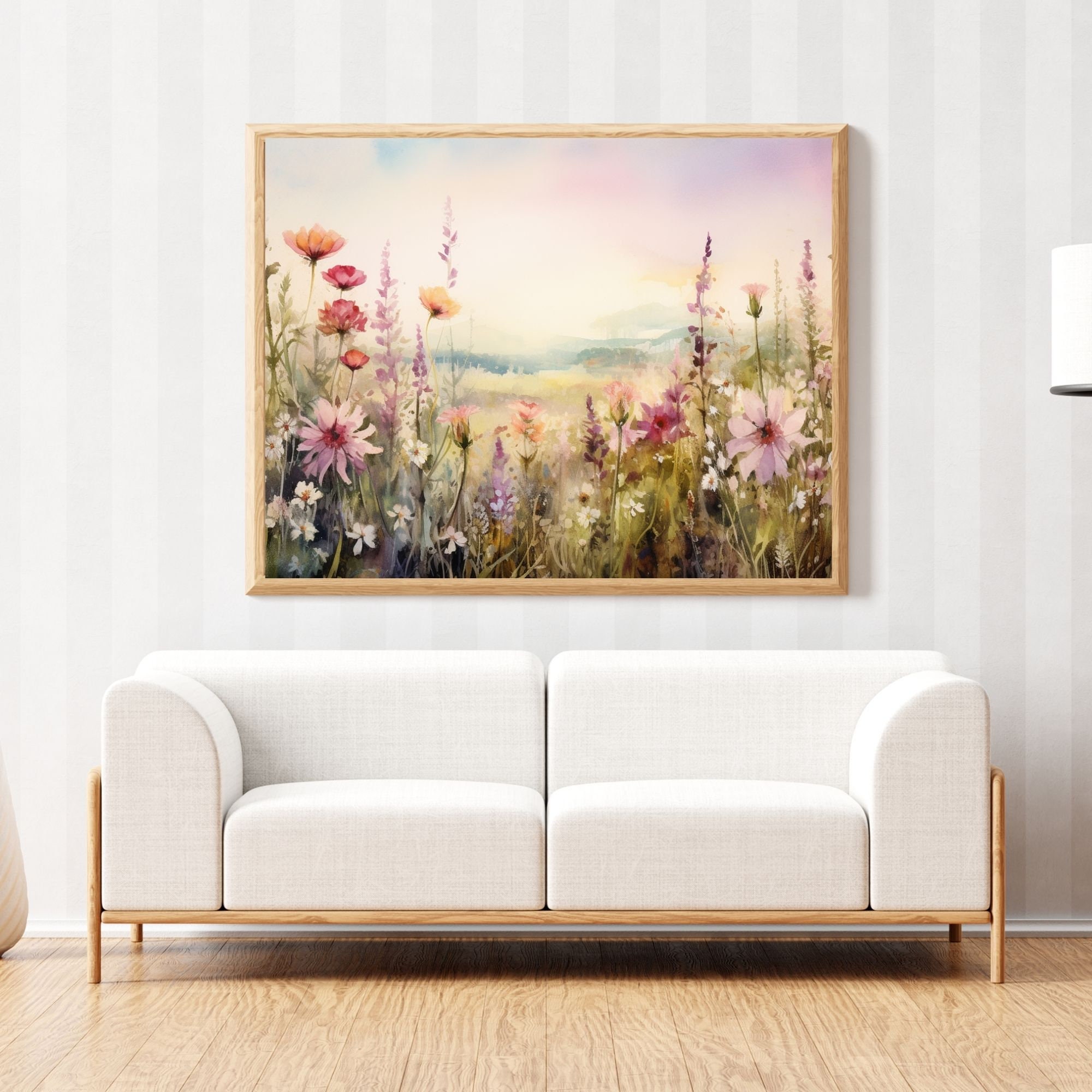 Wildflower Field Print, Watercolor Landscape Painting, Farmhouse Décor ...
