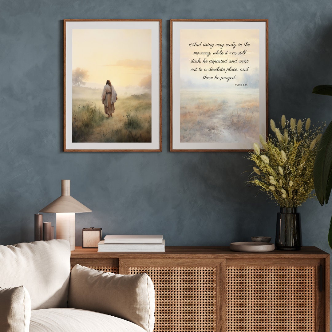 Jesus Walking Art, Set of 2 Art Prints, Bible Art, Jesus Wallart ...