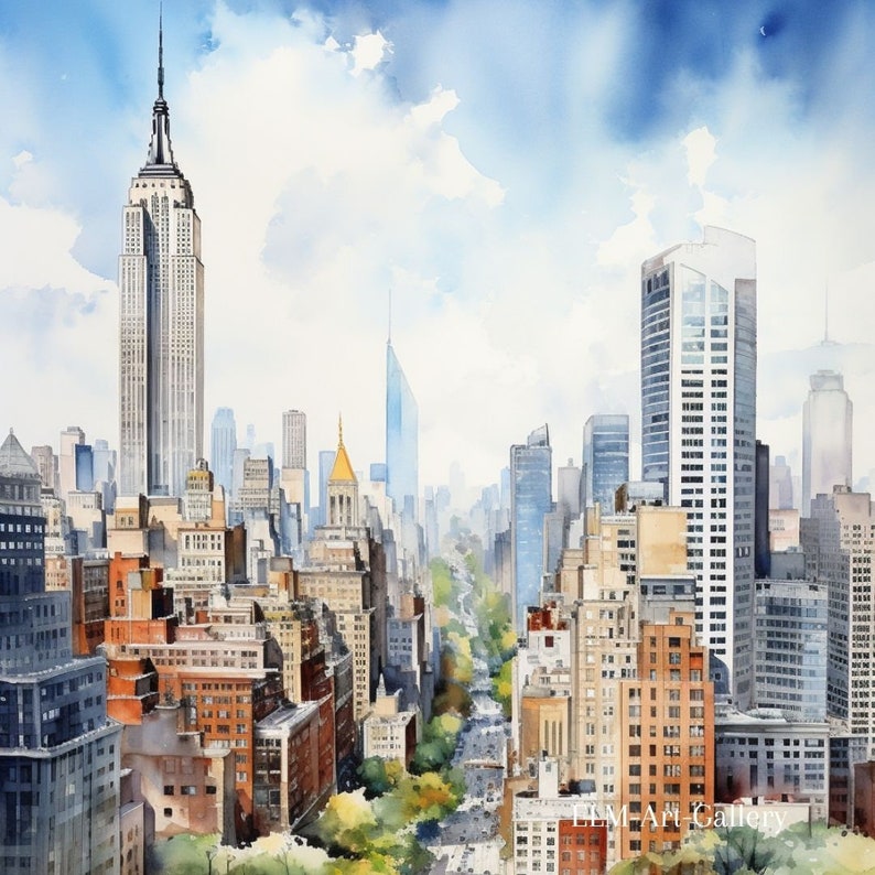 New York City Skyline Painting, Wall Art, Wall Art Digital Print ...