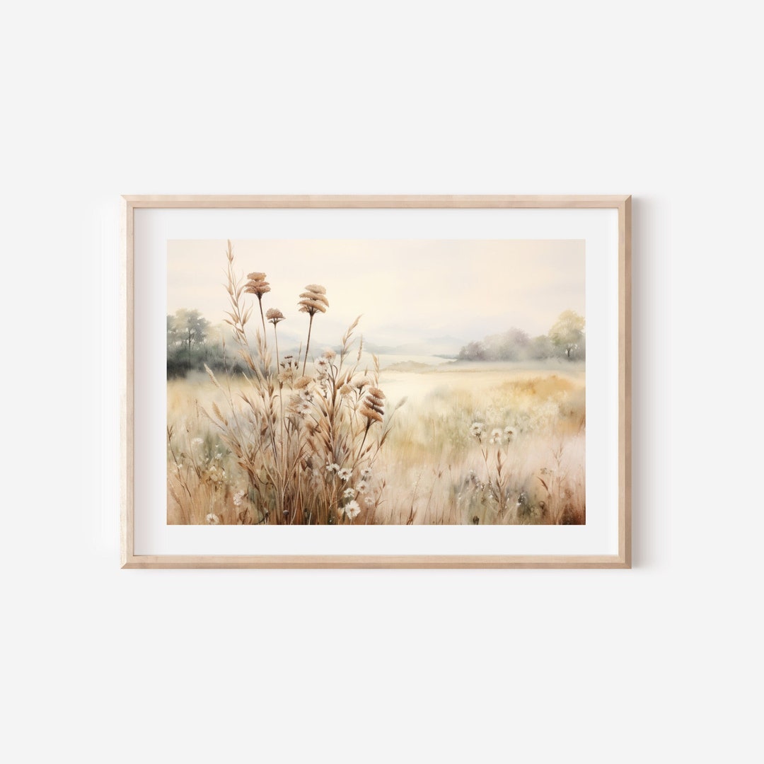 Wildflower Field Print, Watercolor Landscape Painting, Farmhouse Décor ...
