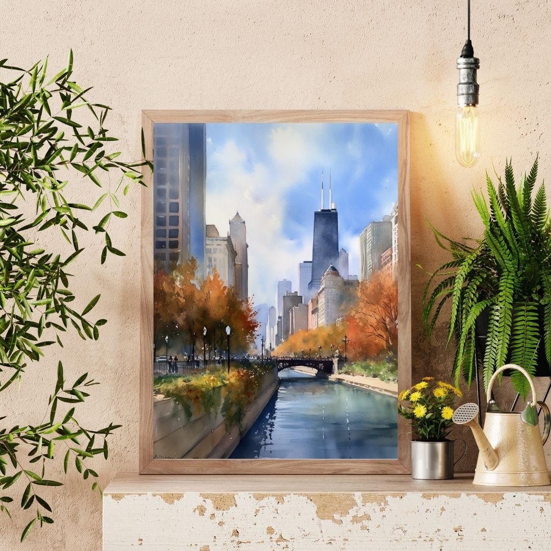 Chicago City Painting, Wall Art, Wall Art Digital Print, Travel Prints ...