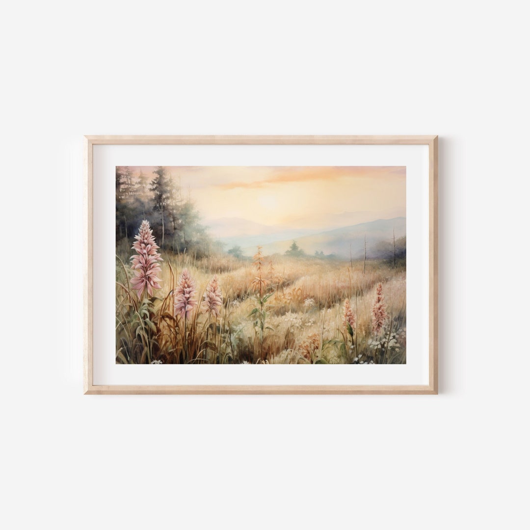 Wildflower Field Print, Watercolor Landscape Painting, Farmhouse Décor ...