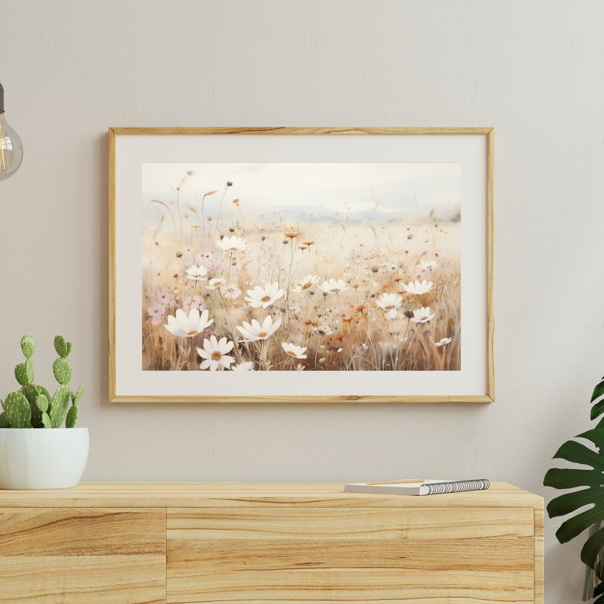 Wildflower Field Print, Watercolor Landscape Painting, Farmhouse Décor ...