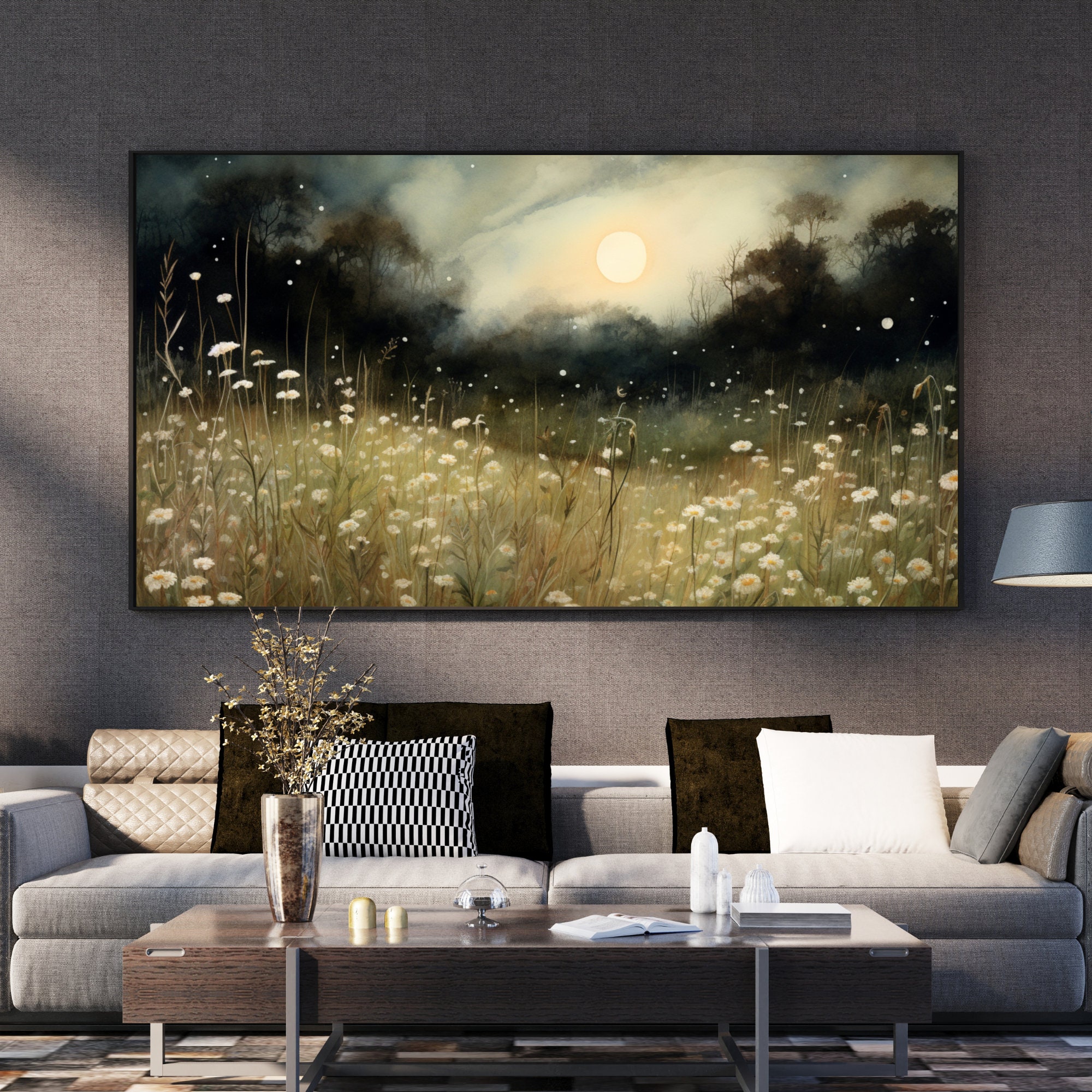 Wildflower Field Print, Watercolor Landscape Painting, Farmhouse Décor ...