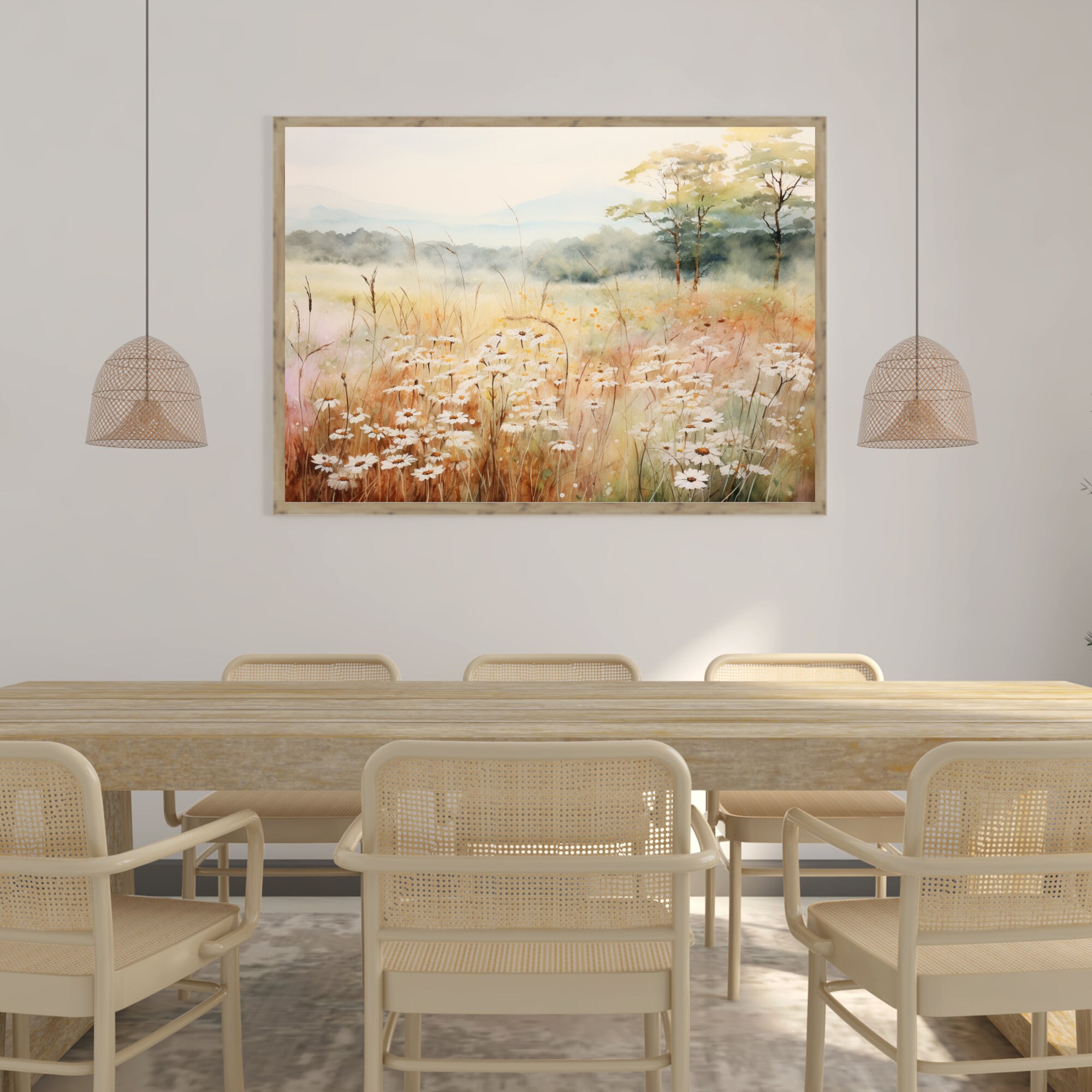 Wildflower Field Print Watercolor Landscape Painting - Etsy