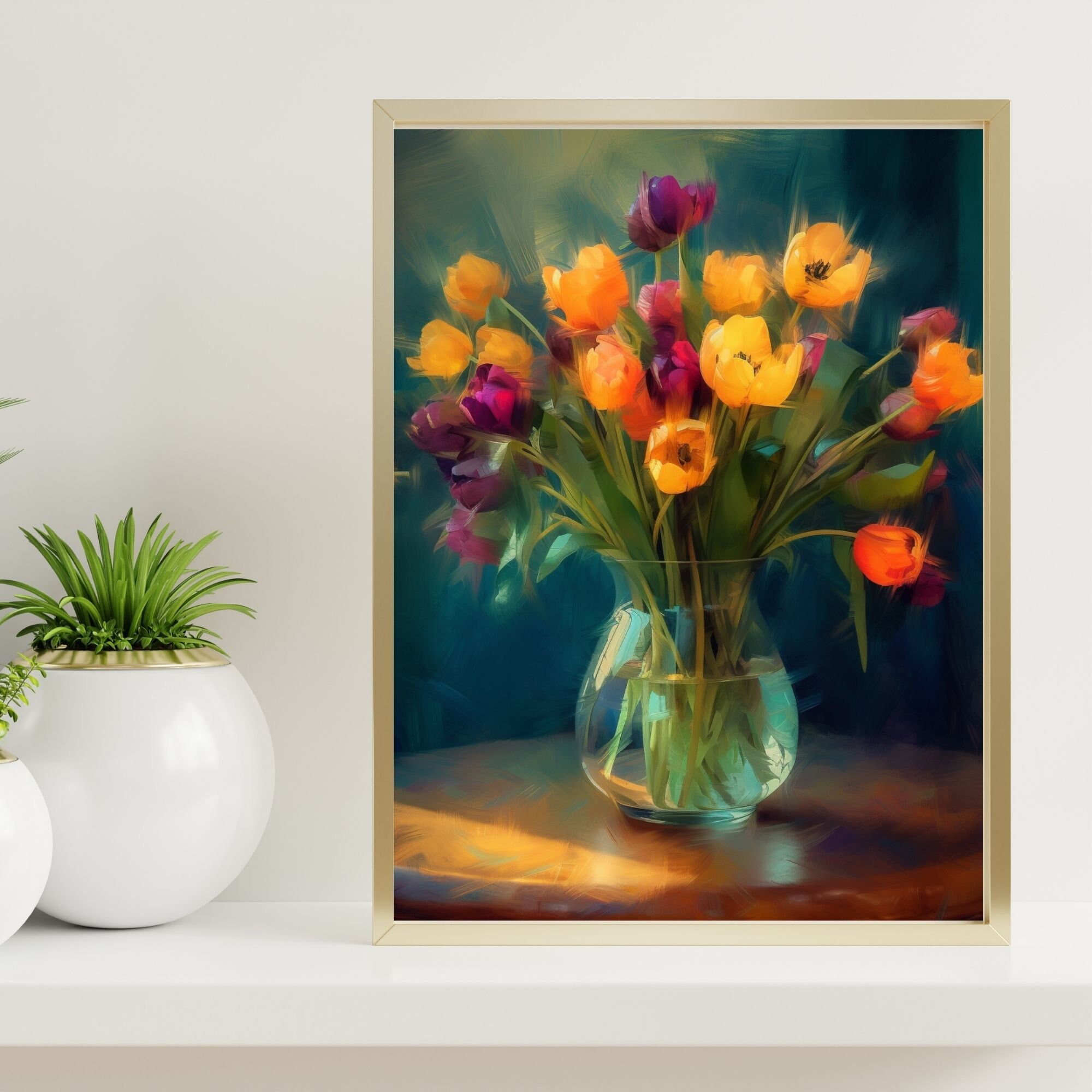 Tulips Flower Painting Print Art Print, Botanical Wall Art, Wall Art ...
