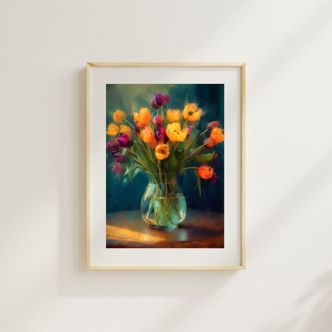 Tulips Flower Painting Print Art Print, Botanical Wall Art, Wall Art ...
