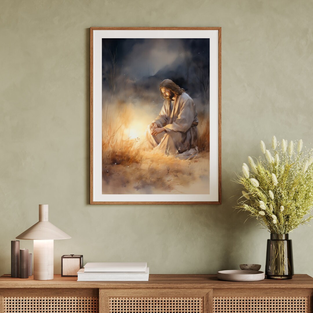 Jesus Devotion, Jesus Praying Wall Art, Bible Art, Scripture Painting ...