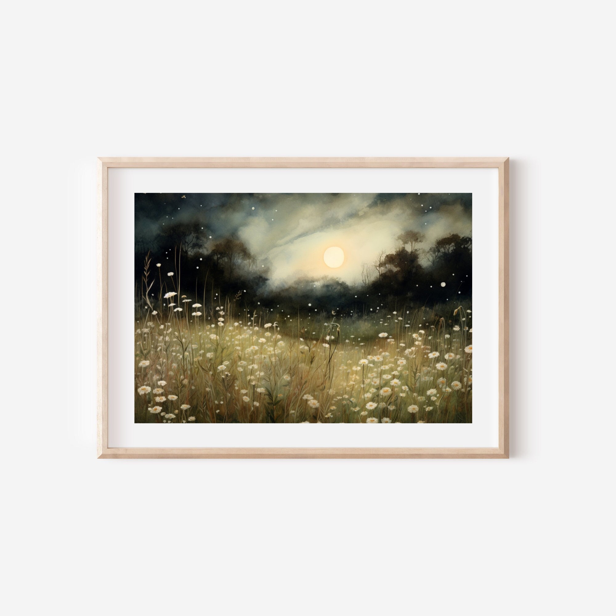 Wildflower Field Print, Watercolor Landscape Painting, Farmhouse Décor ...